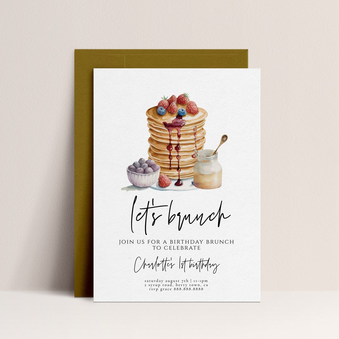 Pancake Brunch Invitation-let's Brunch Invitation, Birthday Brunch ...
