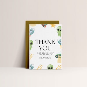 Alien Birthday Thank You Card-space Thank You Card, UFO Birthday Party ...