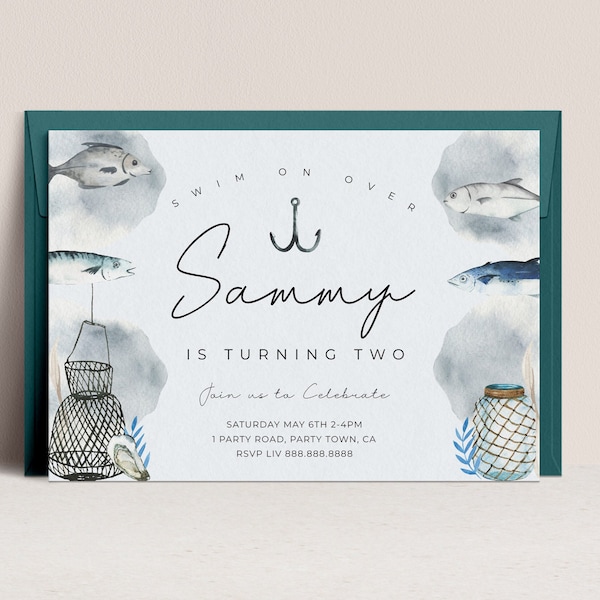 Watercolor Fishing Invitation - Etsy