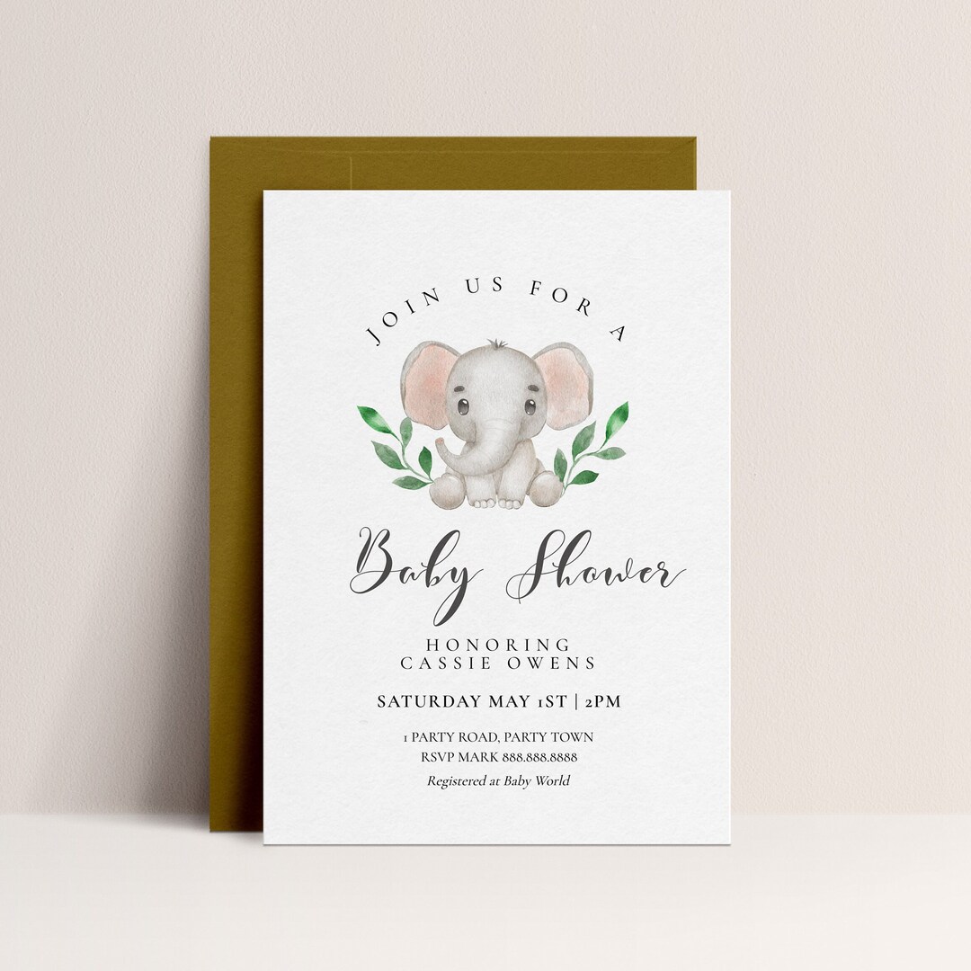Elephant Baby Shower Invitation Neutral -elephant Baby Shower Template ...