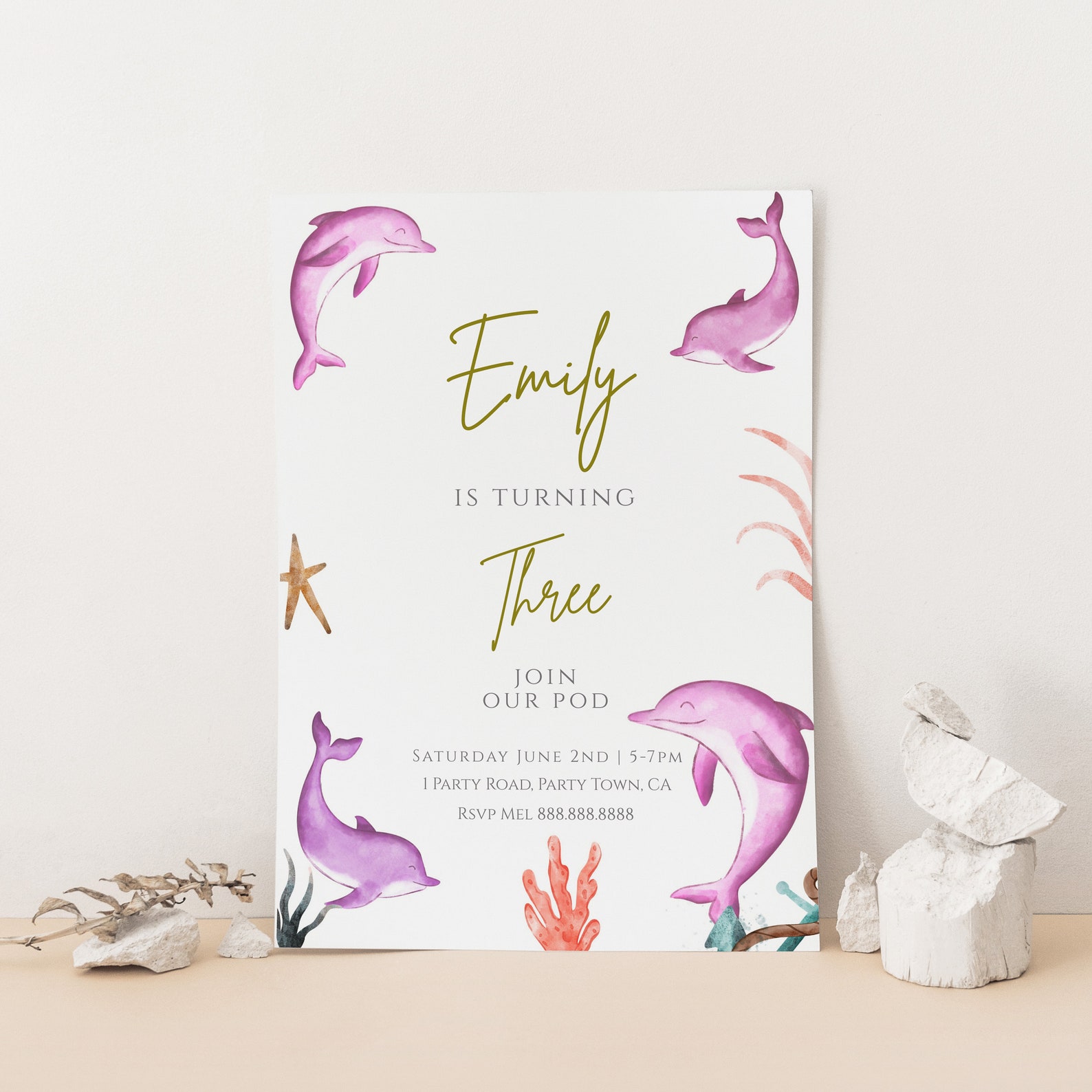 Dolphin Birthday Party Invitation - Dolphin Party Invite, Girls Under ...