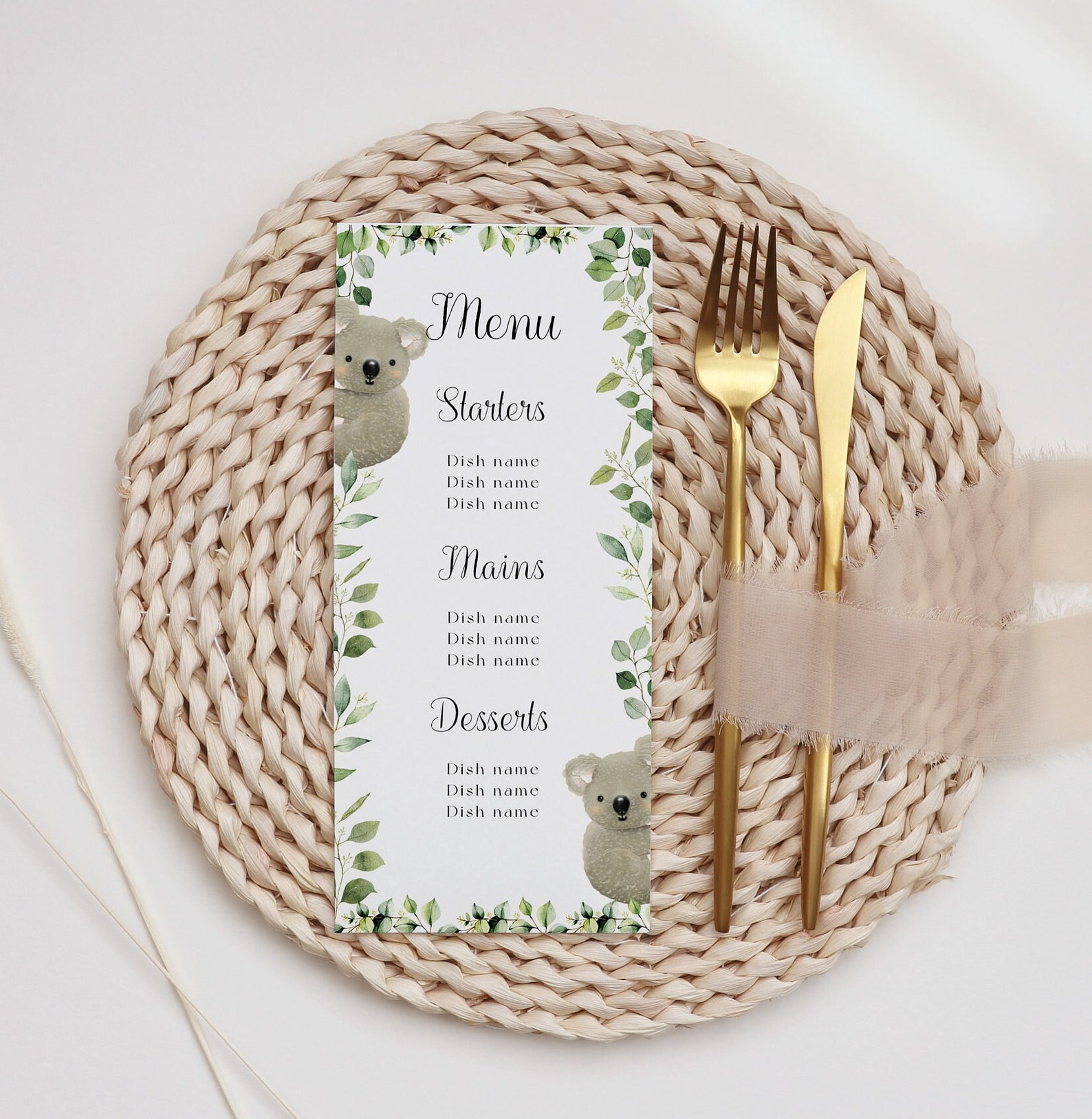 Koala Theme Menu Template-koala Party Decor, Koala Birthday, Koala Baby ...