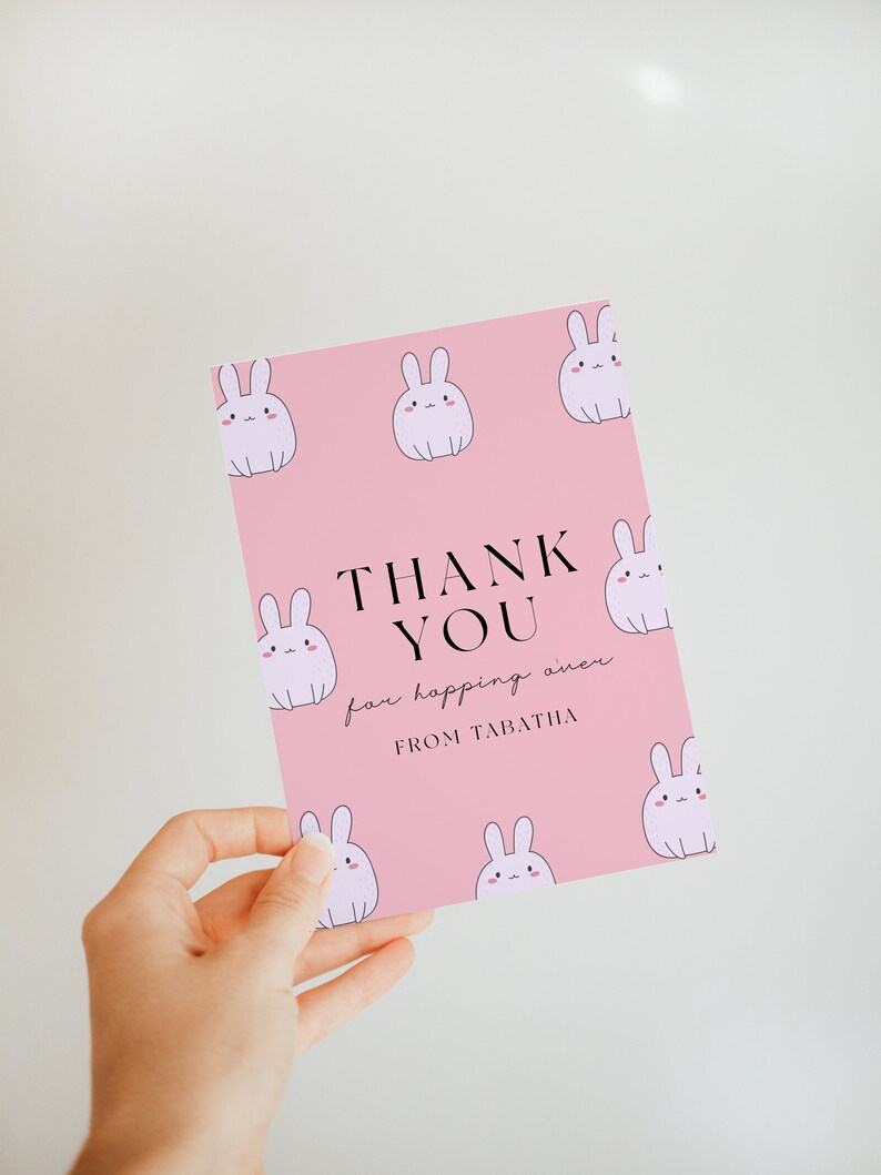 Bunny Birthday Thank You Card - Bunny Birthday Party, Easter Themed ...