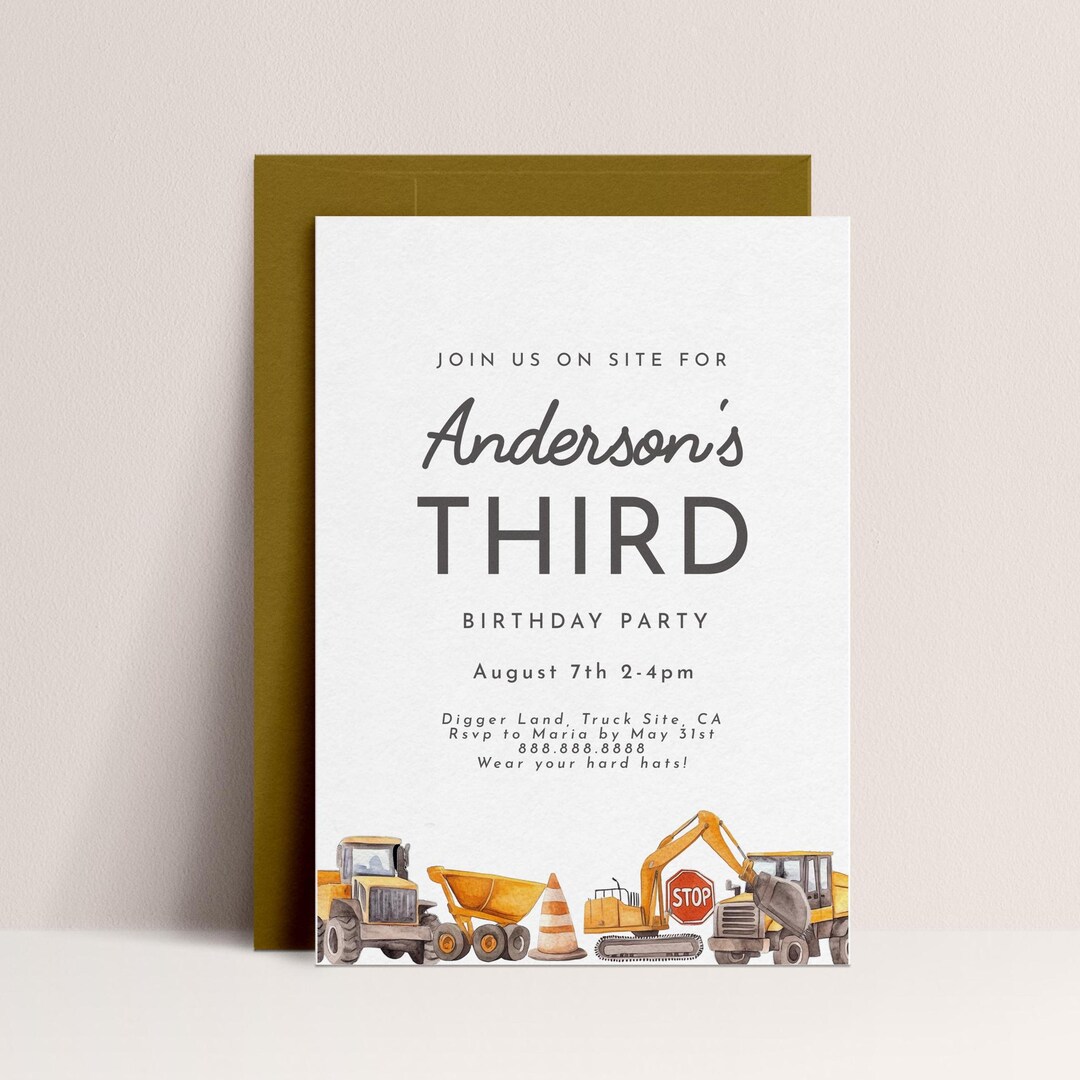 Excavator Birthday Invitation Template-construction Truck Party Invite ...