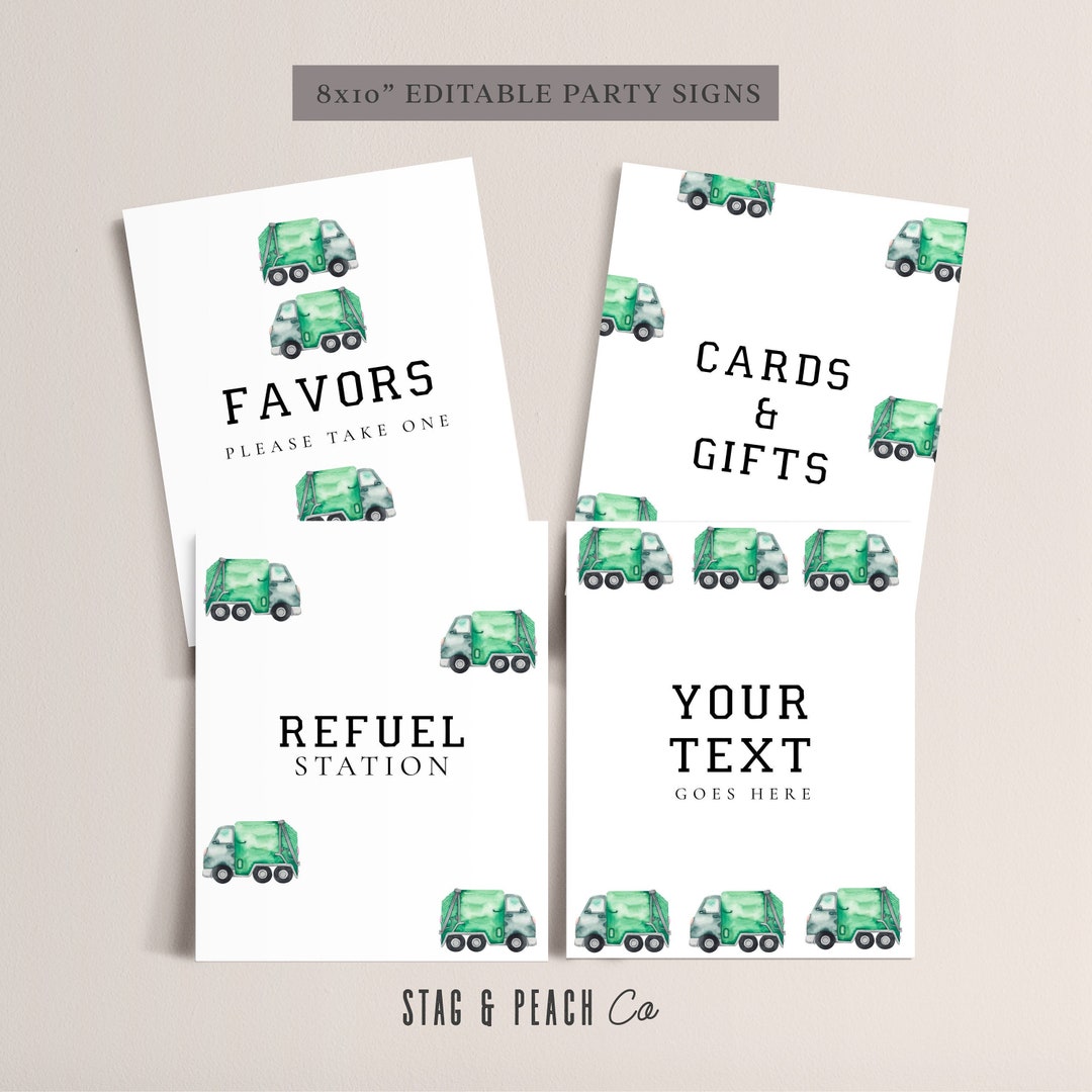 Garbage Truck Birthday Decorations - Garbage Truck Party Signs, Garbage ...