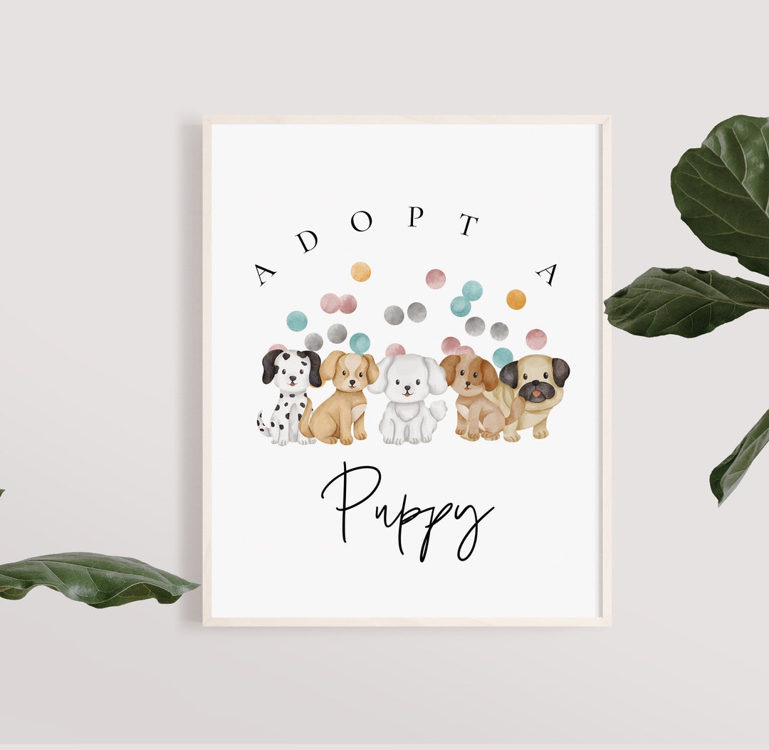 Puppy Baby Shower Adoption Sign - Pet Adoption Sign, Dog Theme Baby ...