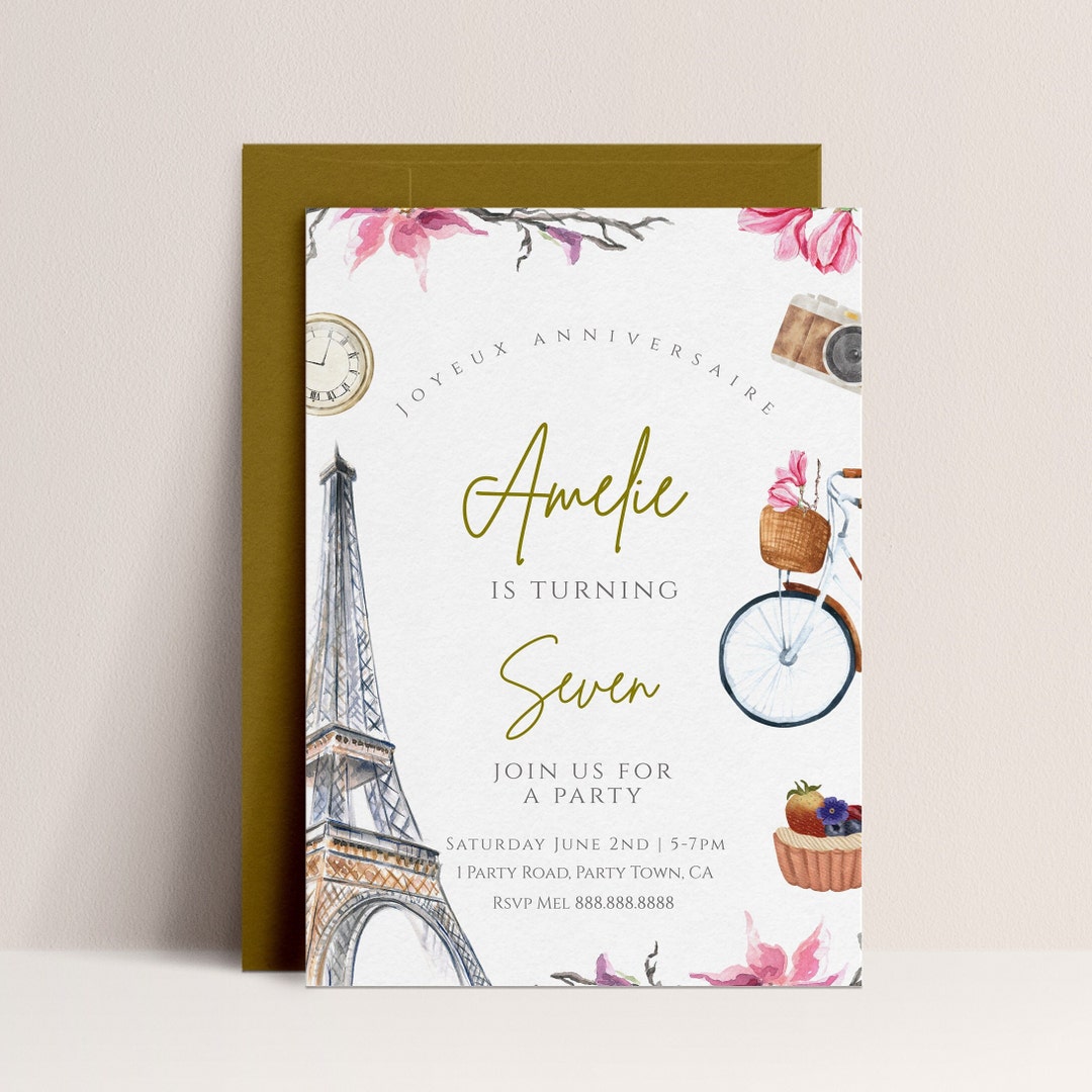 Paris Birthday Invitation - Patisserie Theme, Cafe Invite, French ...