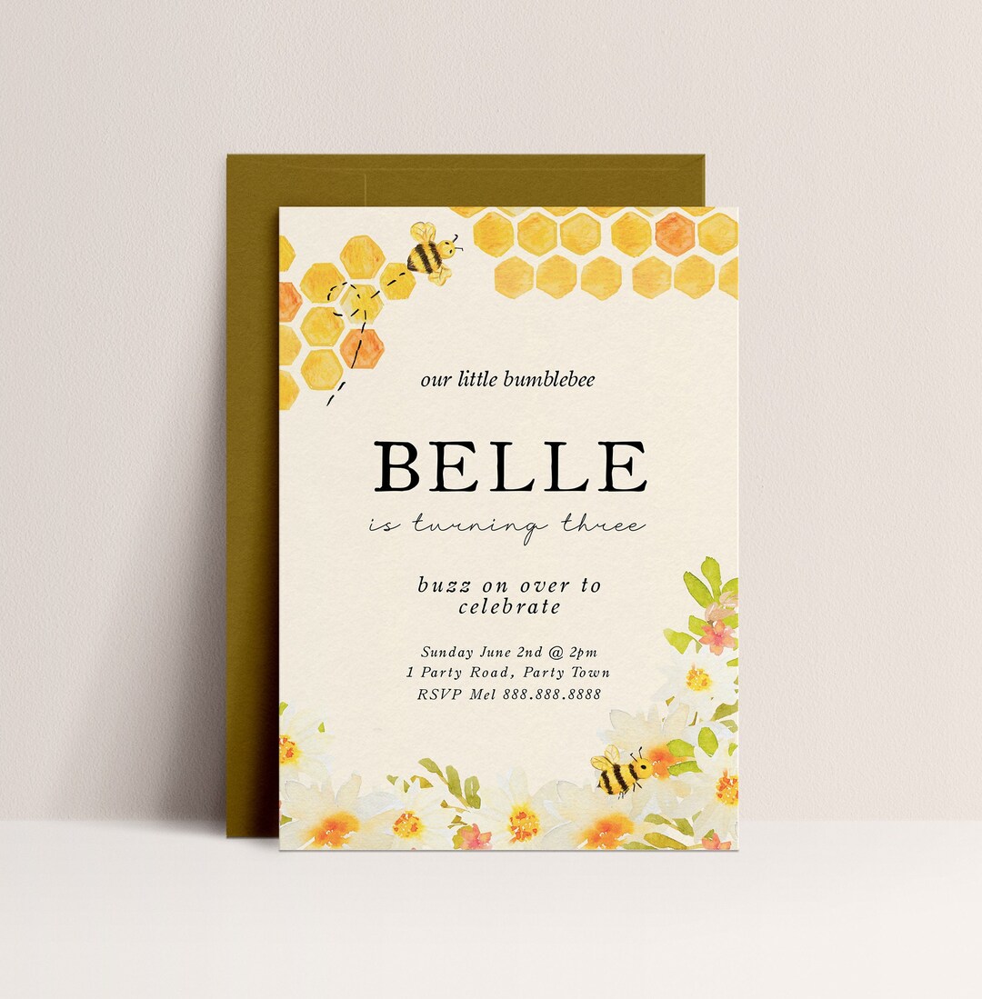 Bee Birthday Invitation -bee Birthday Invite, Bumble Bee Birthday Party ...
