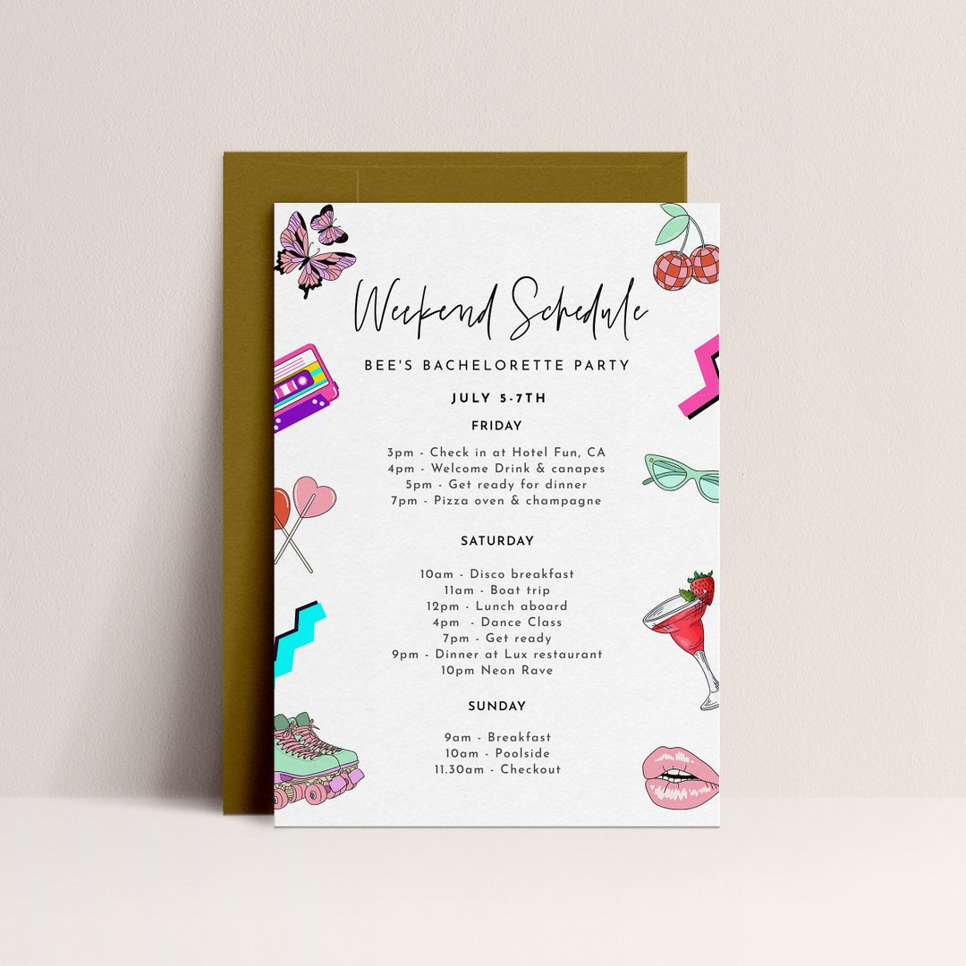 2000s Bachelorette Party Itinerary Template - 2000s Bachelorette ...