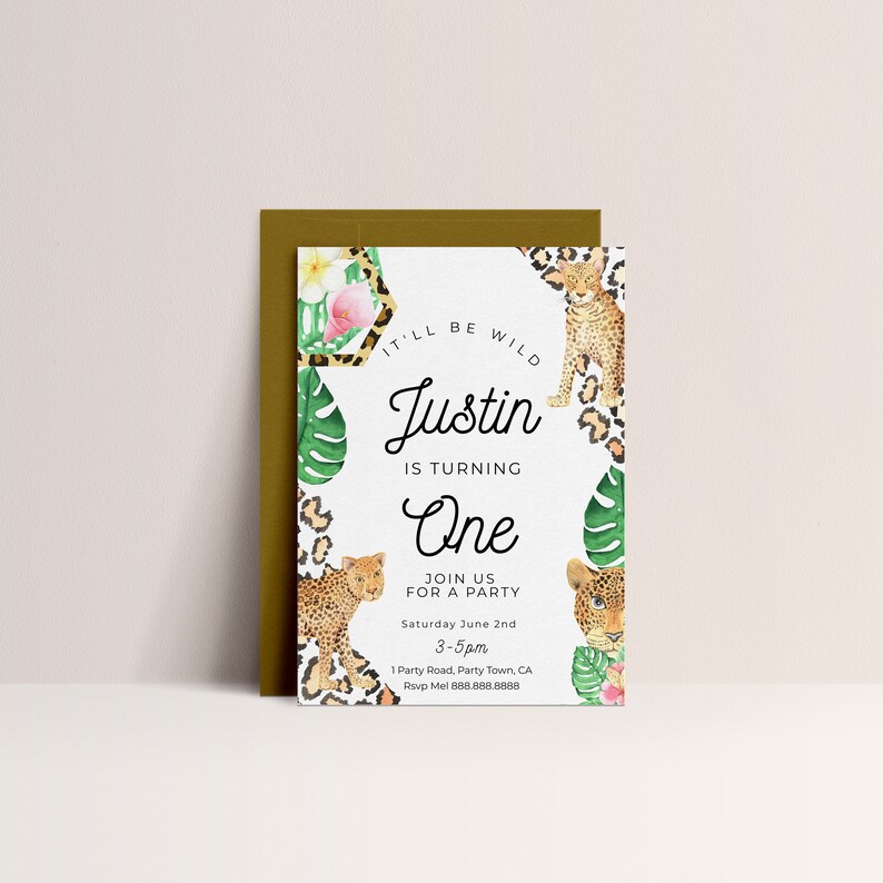 Editable Leopard Print Invitation jungle Birthday Party - Etsy