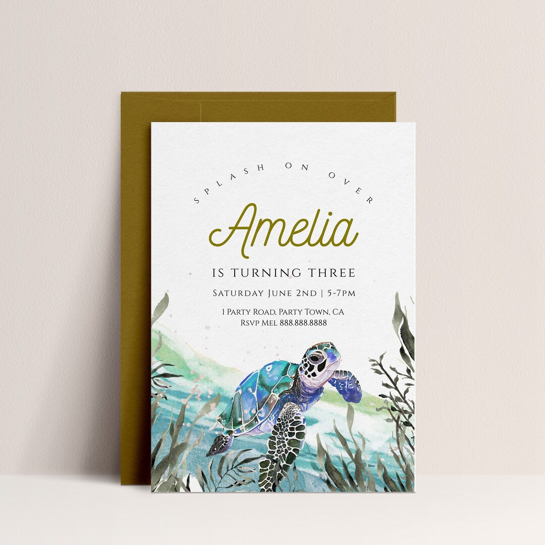 Turtle Party Invitation - Turtle Birthday, Turtle Invitation, Kids ...