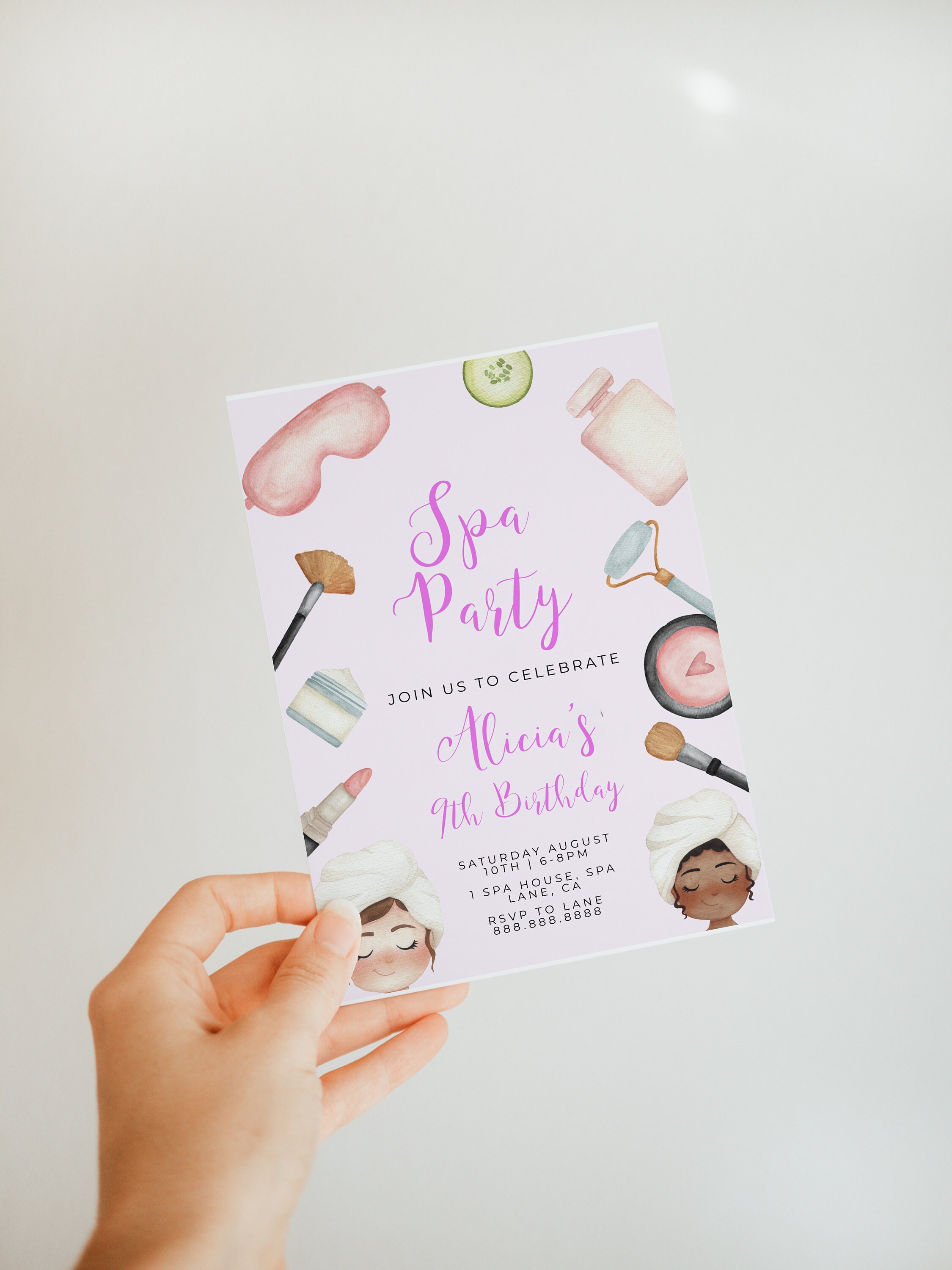 Editable Spa Birthday Invitation - Spa Party Invitation, Spa Invite ...