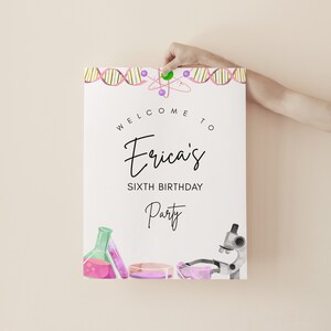 Science Birthday Decoration Girls-science Party Welcome Sign, Editable ...