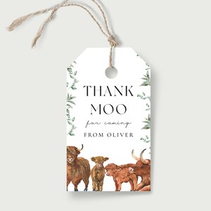 Highland Cow Birthday Favor Tag - Editable Highland Cow Birthday Party ...