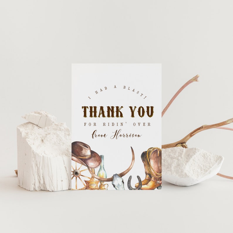 Cowboy Thank You Card - Western Thank You Card 3.5x5", Rodeo Theme ...
