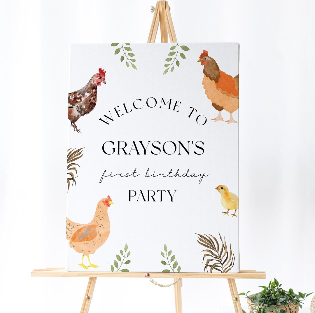 Chicken Welcome Sign - Chicken Banner, Barnyard Birthday Banner ...