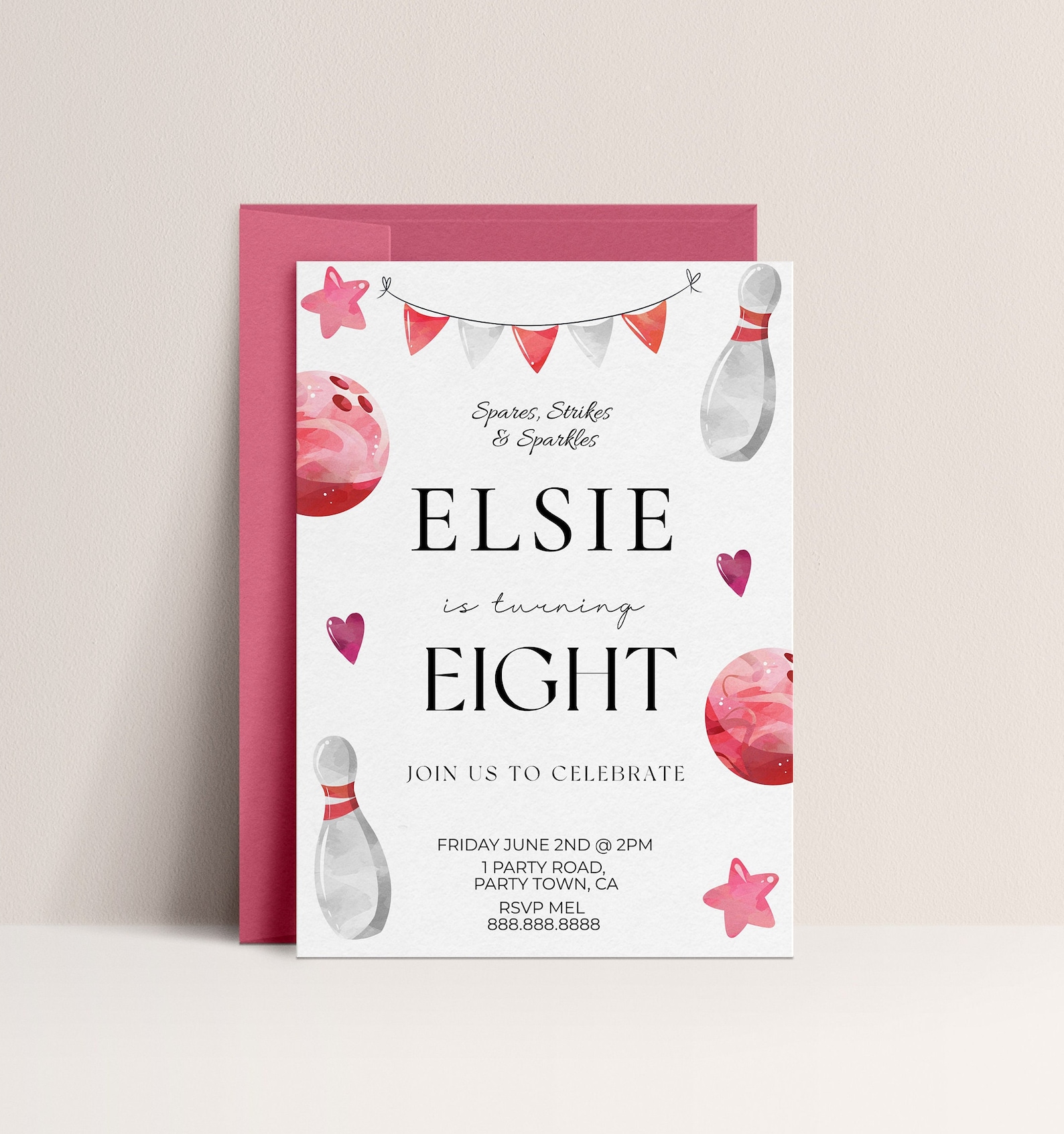 Editable Bowling Birthday Party Invitation - Girl Bowling Birthday ...