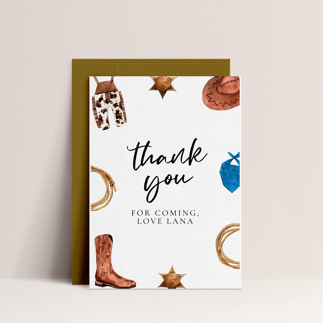 Cowboy Theme Baby Shower Thank You Card - Western Baby Shower Decor ...