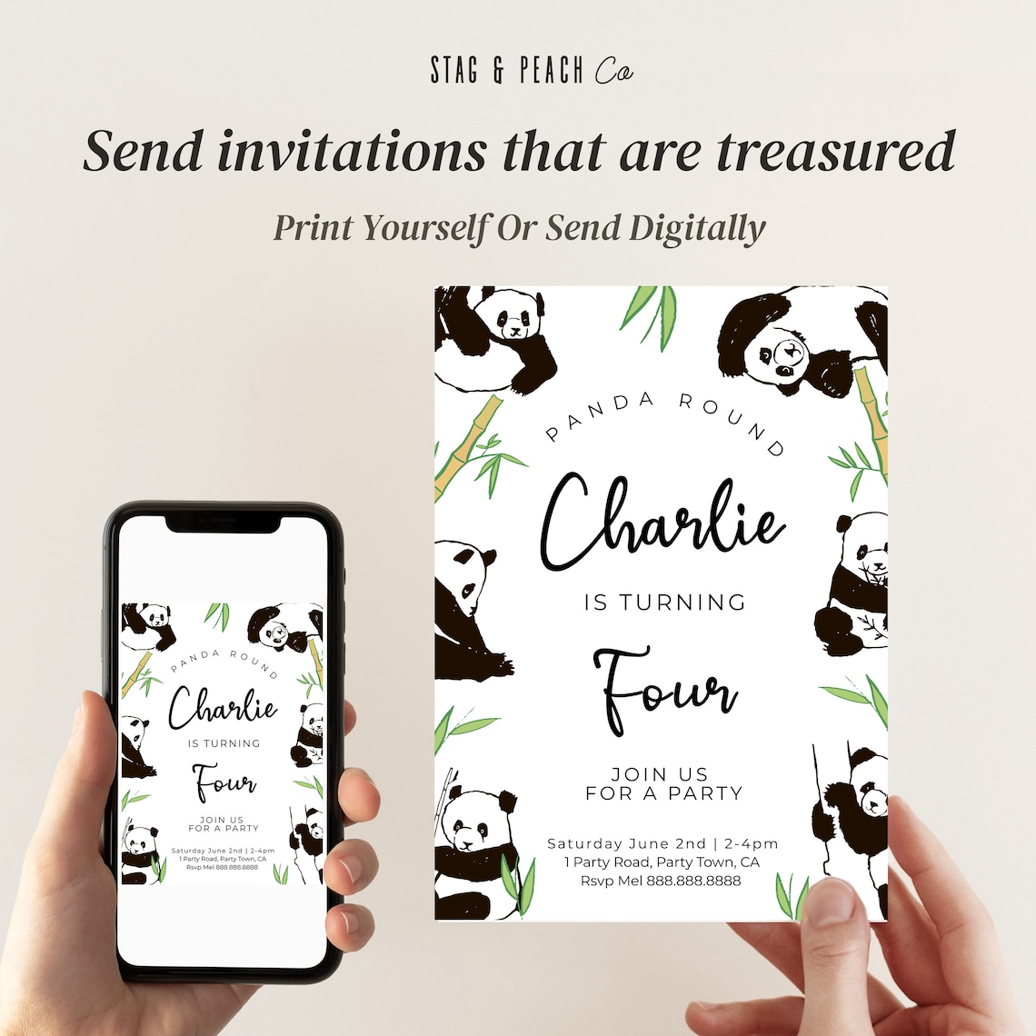 Panda Invitation panda Birthday Party Invitation Cute Panda - Etsy