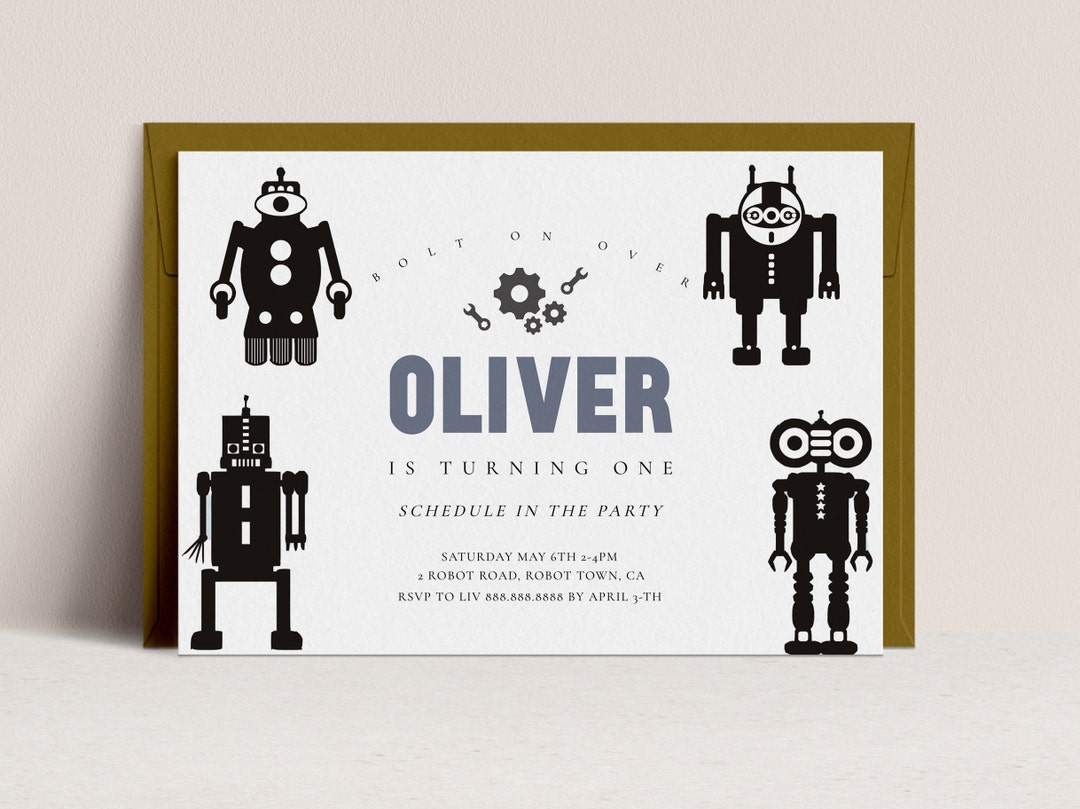 Robot Invitation - Robot Birthday Invitation, Robot Invite, Robot Theme ...