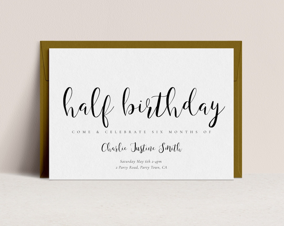Half Birthday Invite - 6 Months Birthday Party Invitation, Black and ...