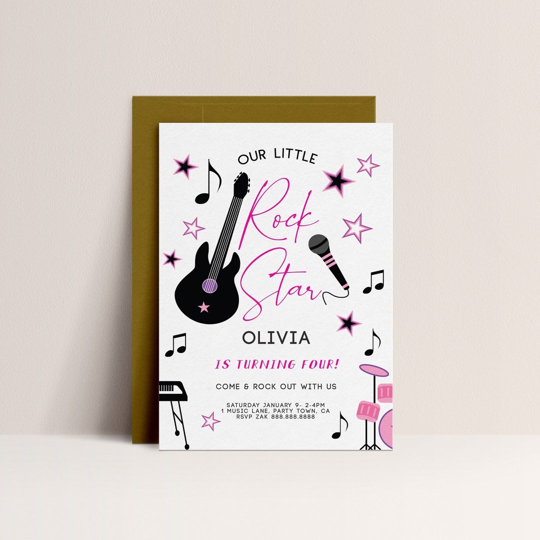 Editable Rock Birthday Invitation - Guitar Birthday Invitation, Star ...