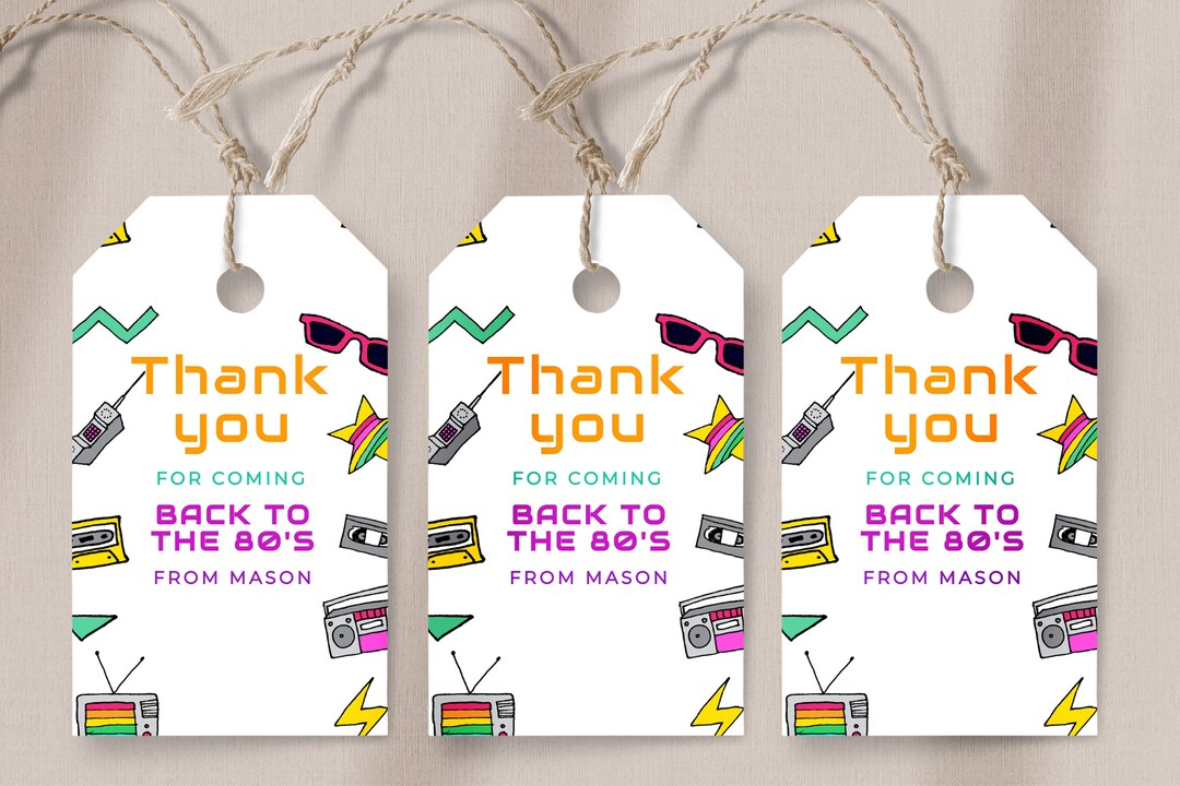80s Birthday Favor Tag - 80s Birthday Decor, 80s Party Favors, Neon ...