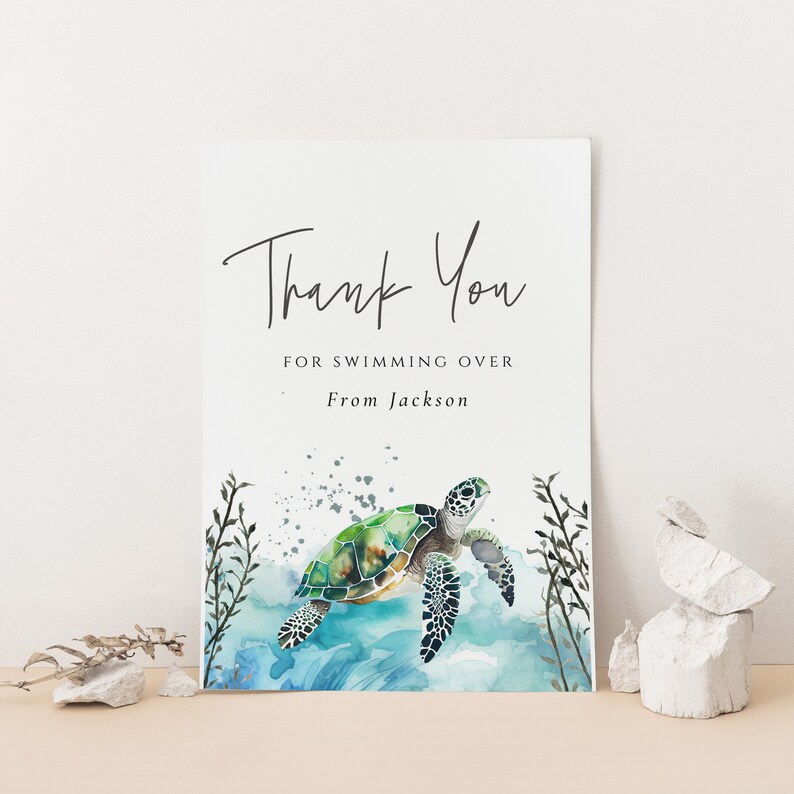 Turtle Thank You Card - Turtle Birthday, Turtle Themed Decor, Turtle ...
