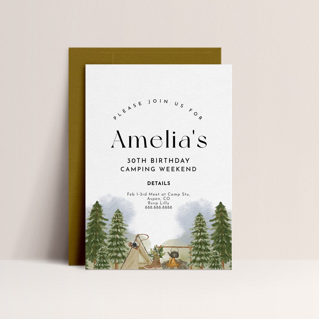 Camping Birthday Invite - Editable Camping Birthday Party Invitation, Camping Party Printables ...