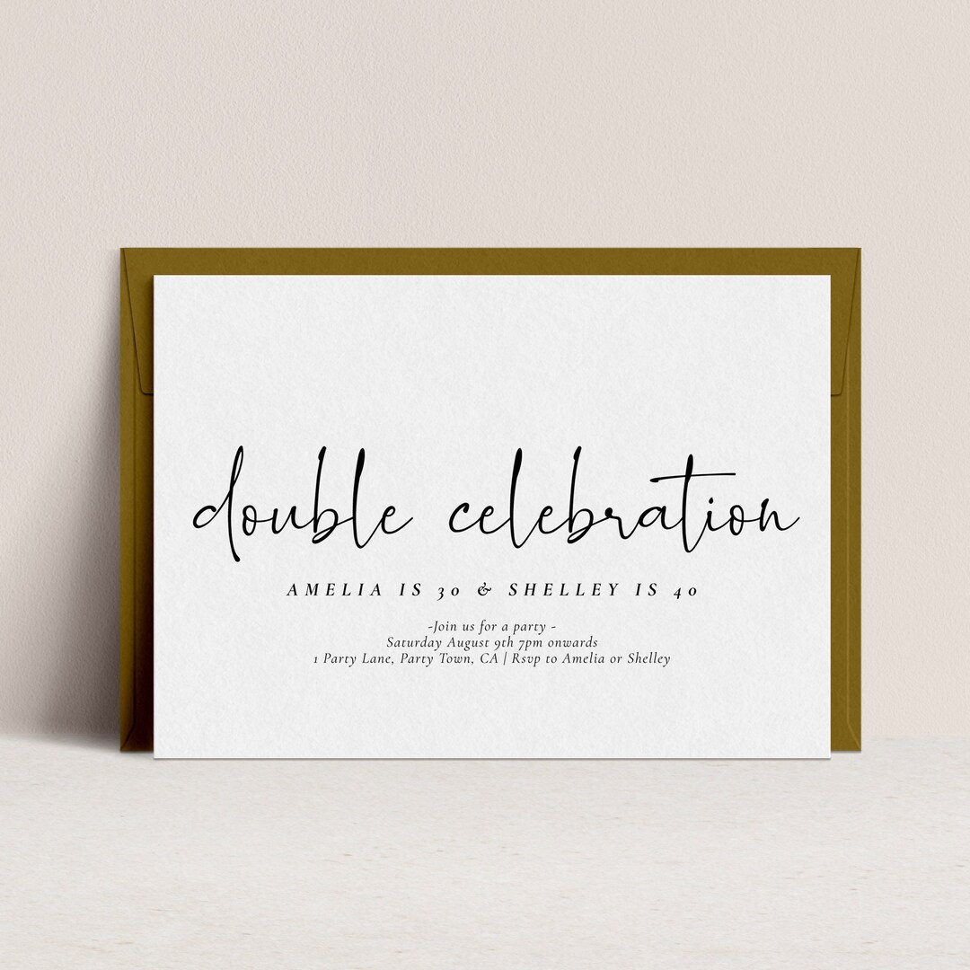 Joint Birthday Invitation Adult - Modern, Double Birthday Party Invite ...