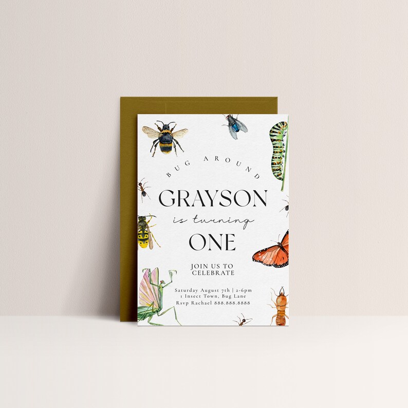 Bug Birthday Thank You Card-bug Birthday Party Bug Insects - Etsy