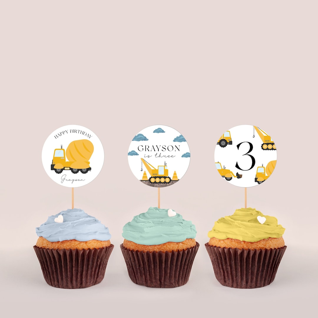 Construction Cupcake Toppers Printable - Editable Construction Cake ...