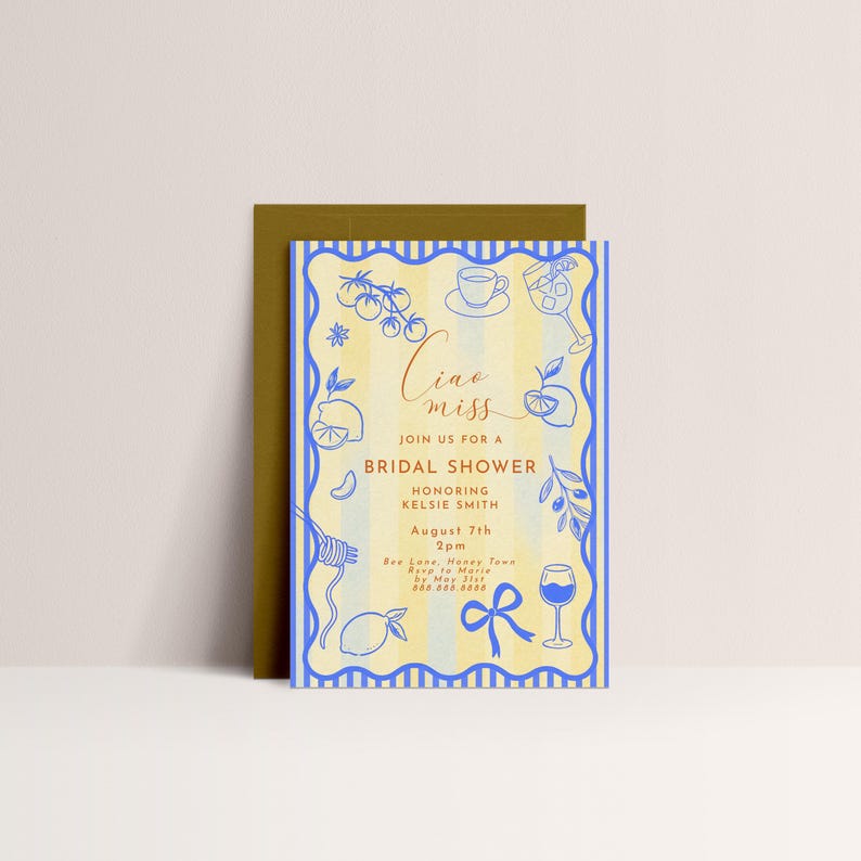 Italian Bridal Shower Invitation Template Lemon Pasta Wine Theme | La ...