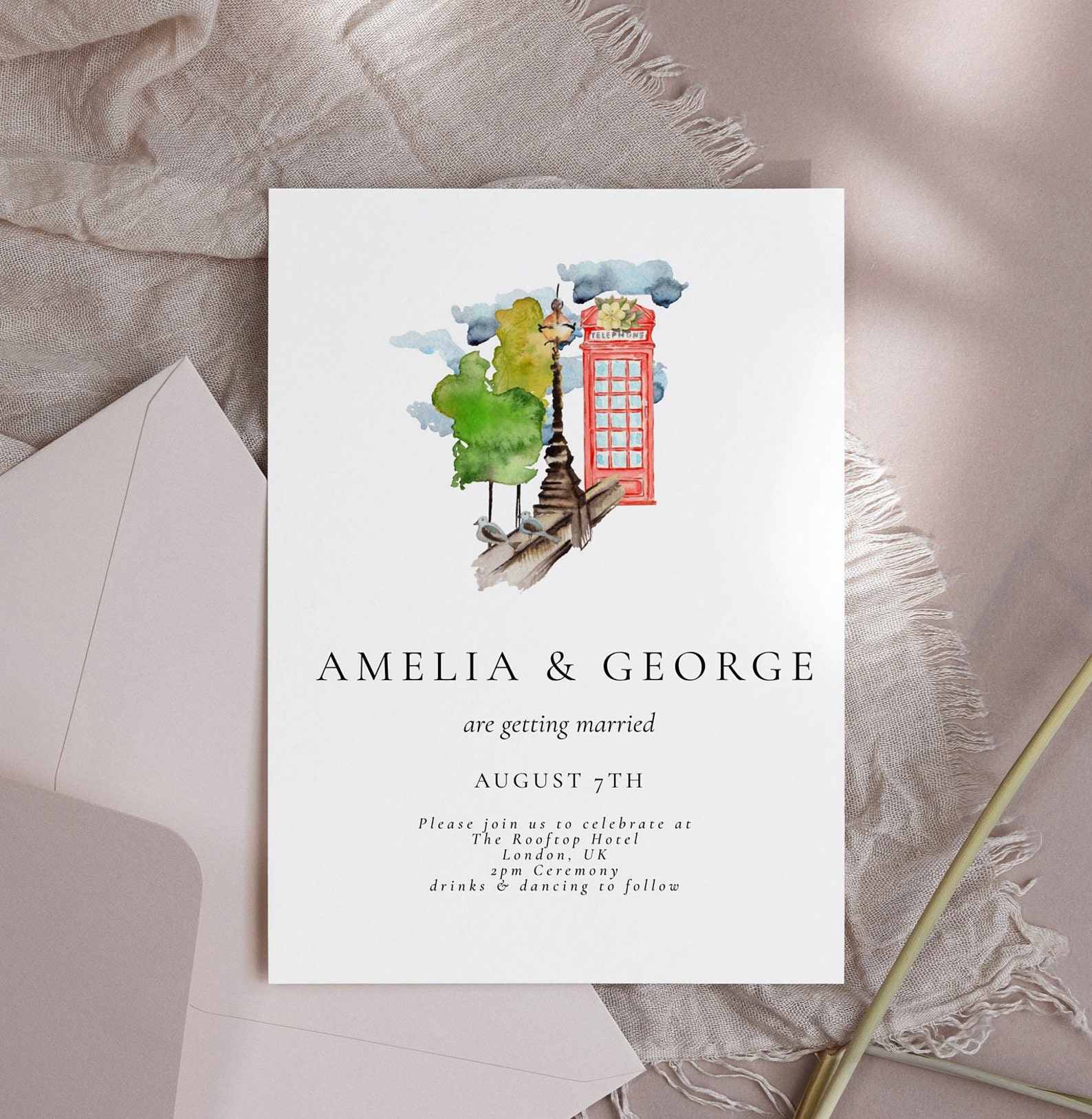 London Wedding Invitation - London Theme Wedding Invitation Template ...