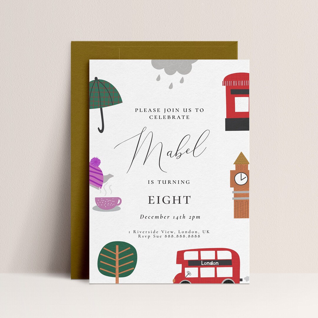 London Birthday Party Invitation - London Invites, London Trip ...