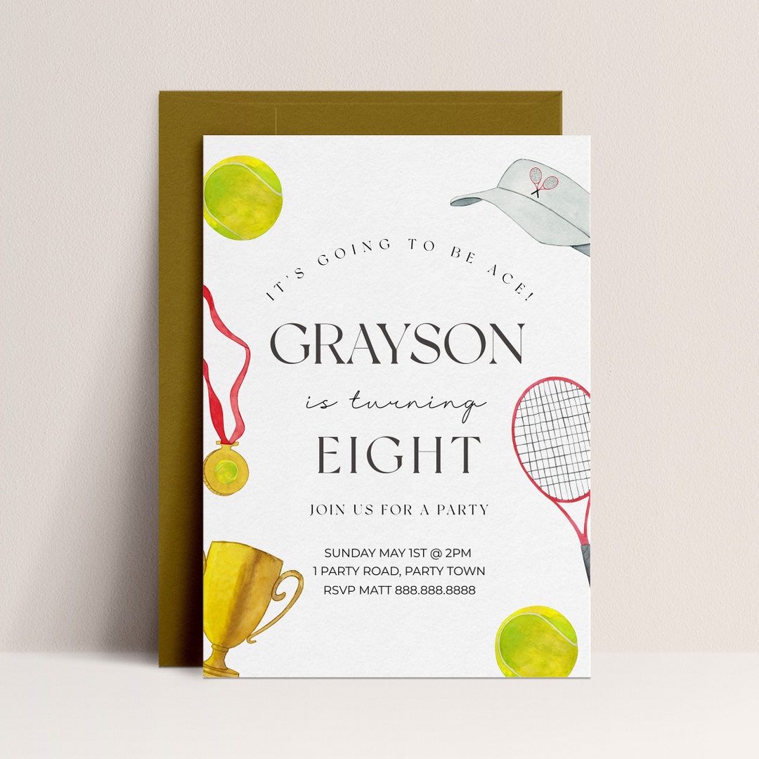 Tennis Birthday Invitation - Sports Theme Invite, Boys Birthday ...