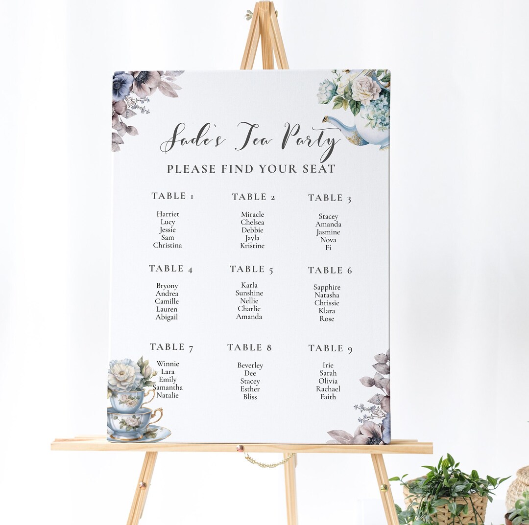 Tea Party Bridal Shower Seating Chart-tea Party Bridal Shower ...