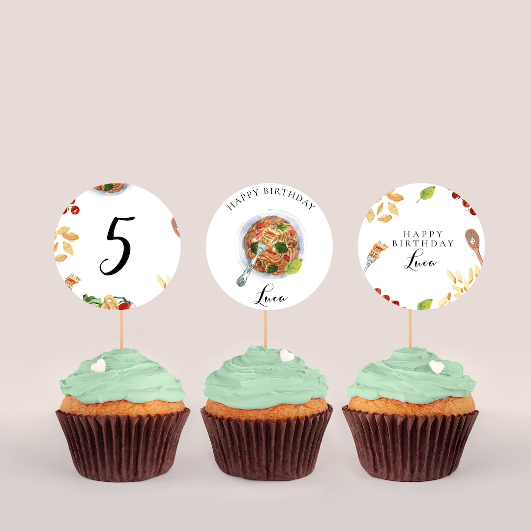 Pasta Birthday Cupcake Toppers - Italian Birthday Favors, Spaghetti ...