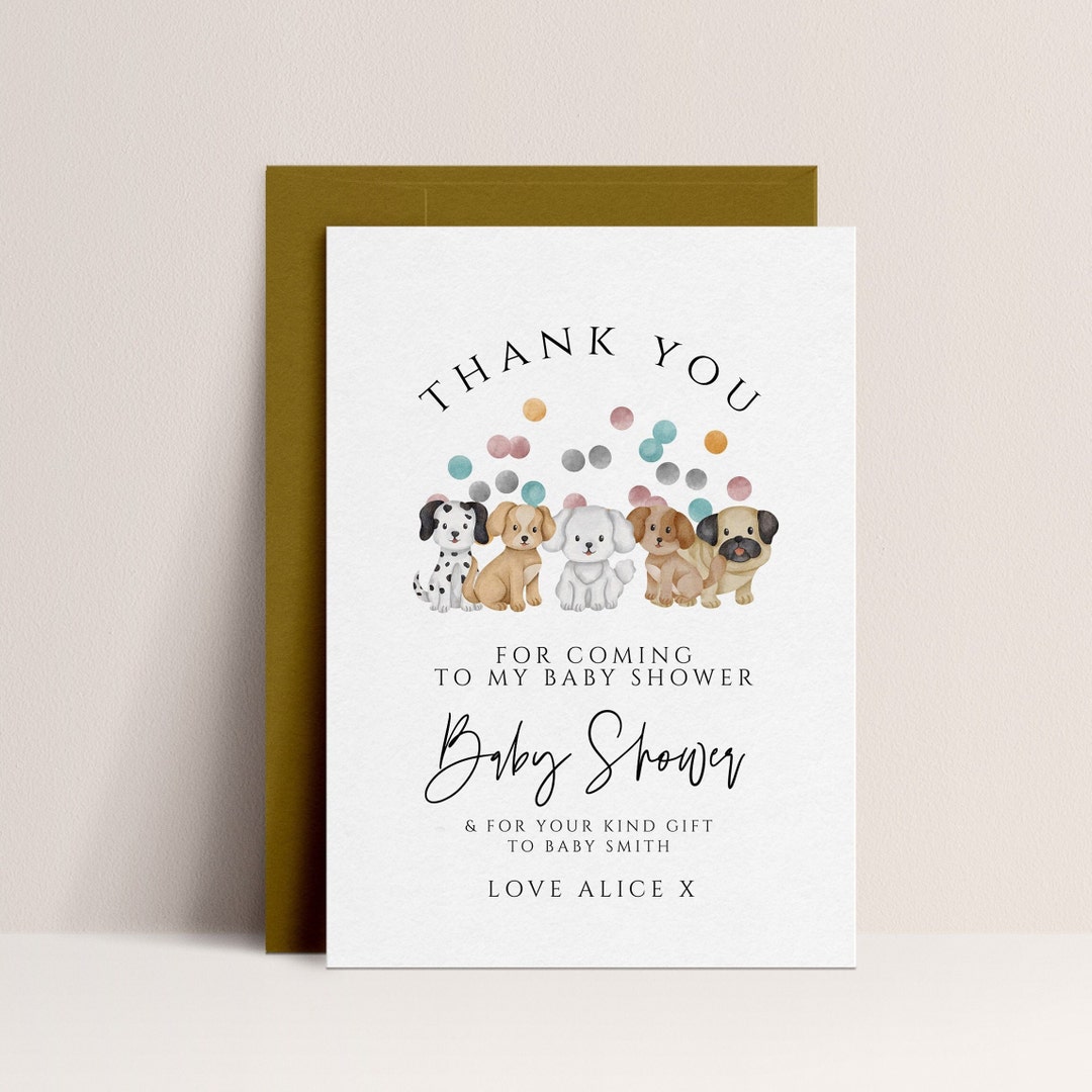 Puppy Thank You Card - Puppy Baby Shower Decor, Baby Shower Puppies ...