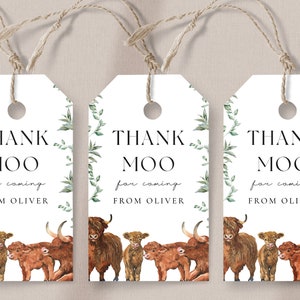 Highland Cow Birthday Favor Tag - Editable Highland Cow Birthday Party ...