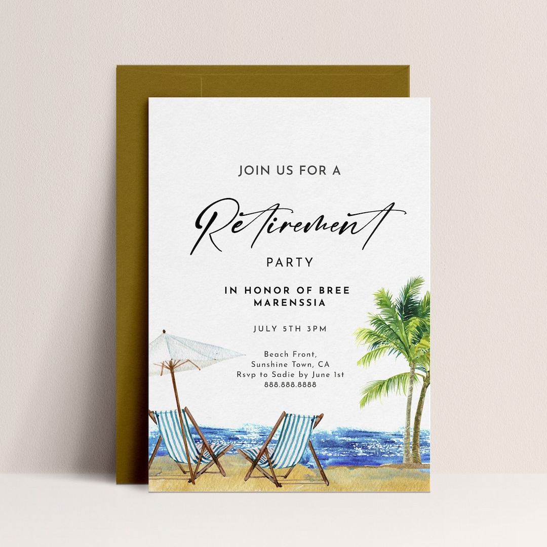 Beach Retirement Party Invitation - Travel Theme Retirement, Beach ...