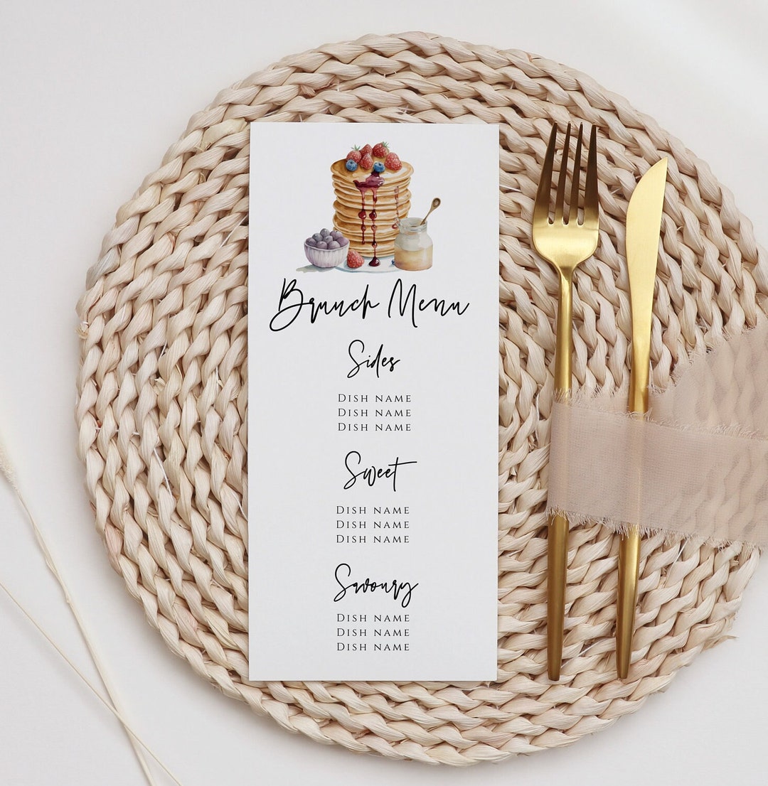 Brunch Menu Card Template -birthday Brunch, Pancake Decor, Bridal ...