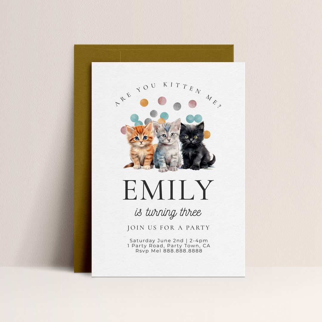 Kitten Birthday Invitation - Cat Birthday Invite, Pet Theme, Cat ...