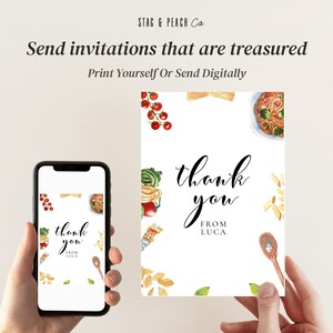 Pasta Birthday Thank You Card - Spaghetti Birthday, Italian Birthday ...