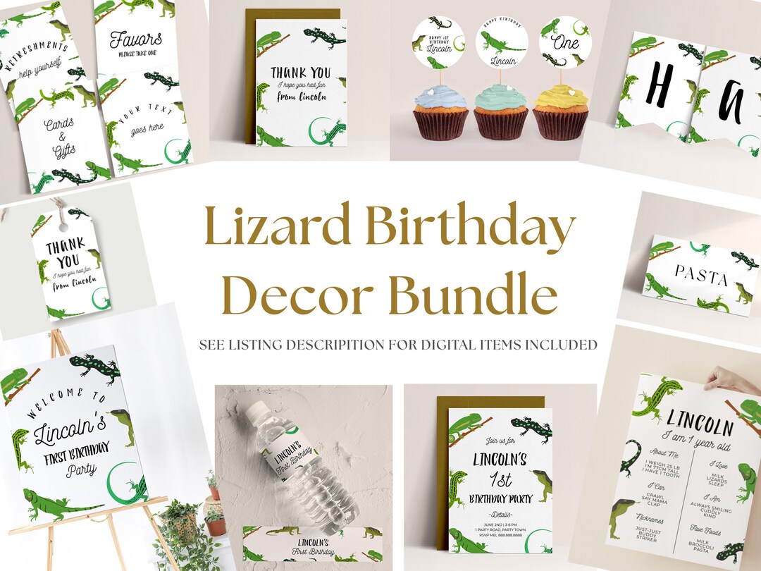 Lizard Party Decor Bundle - Lizard Birthday Invitation, Reptile Party ...
