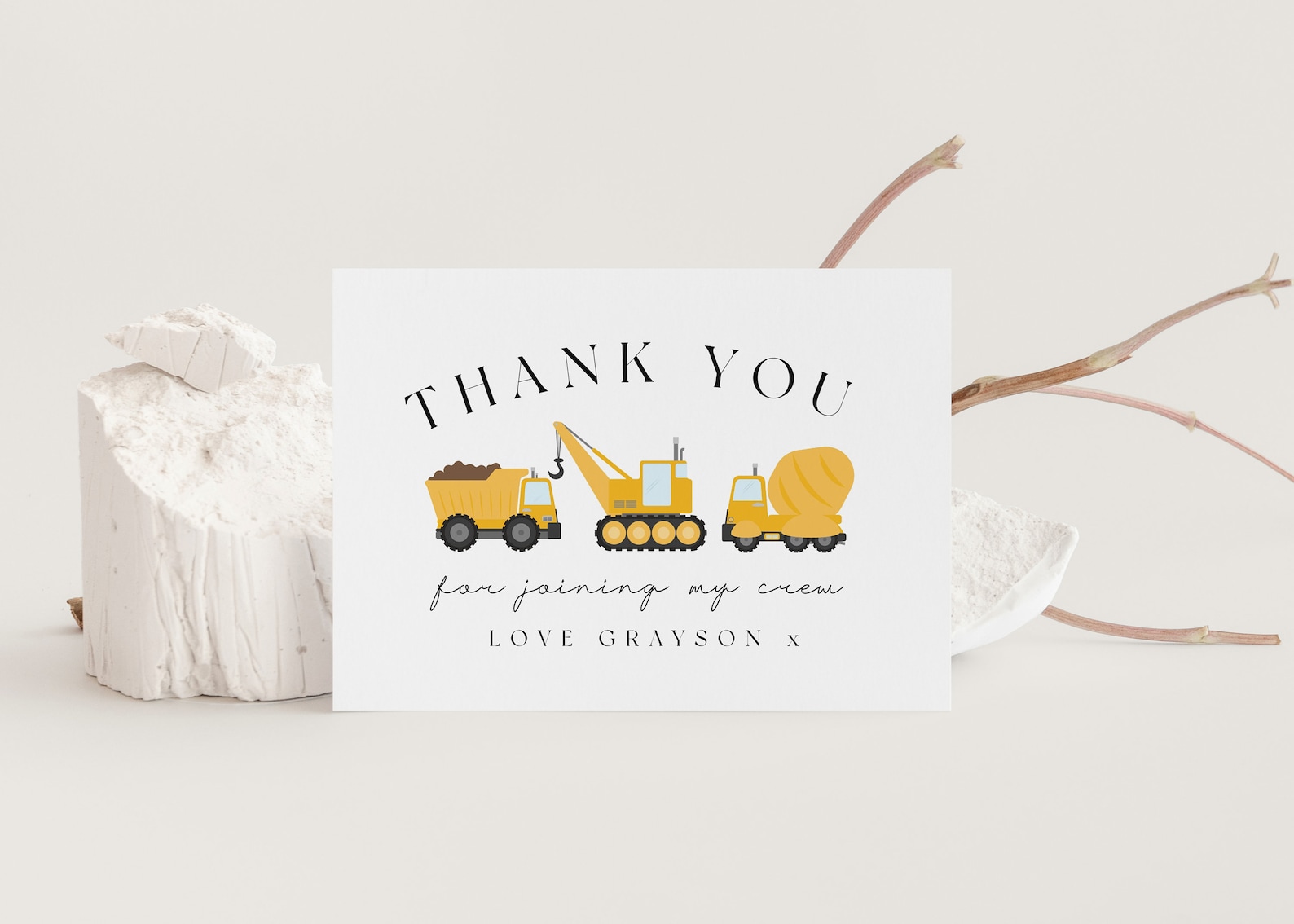 Construction Thank You Card - Construction Birthday Party, Construction ...