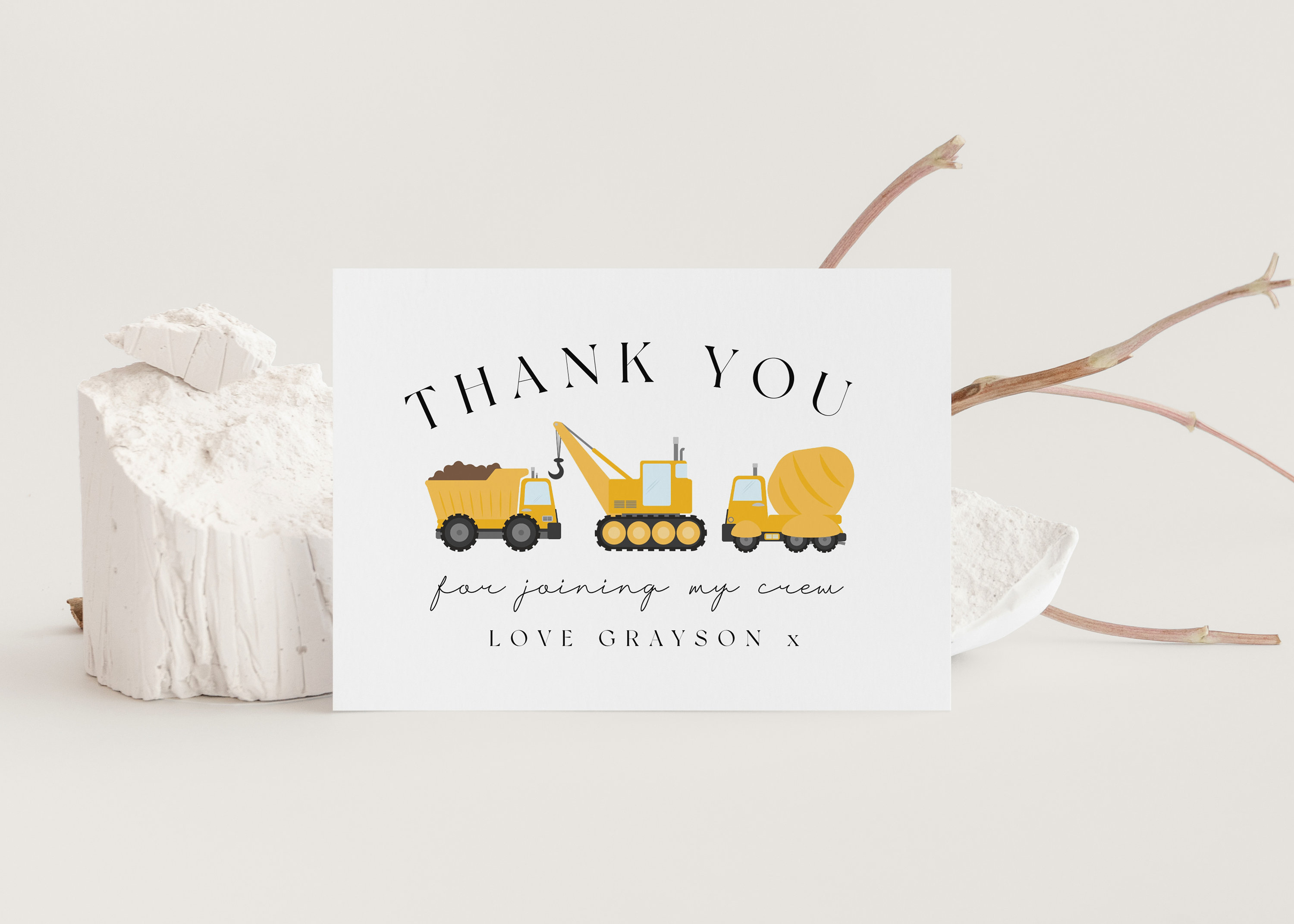 Construction Thank You Card Construction Birthday Party | Etsy