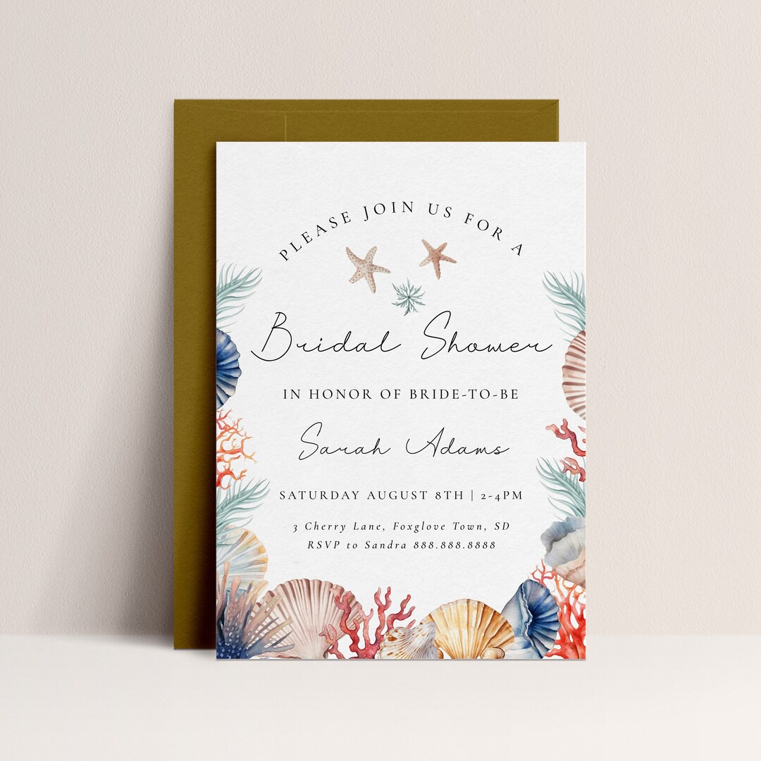 Seashell Bridal Shower Invitation Template- Beach Bridal Shower ...