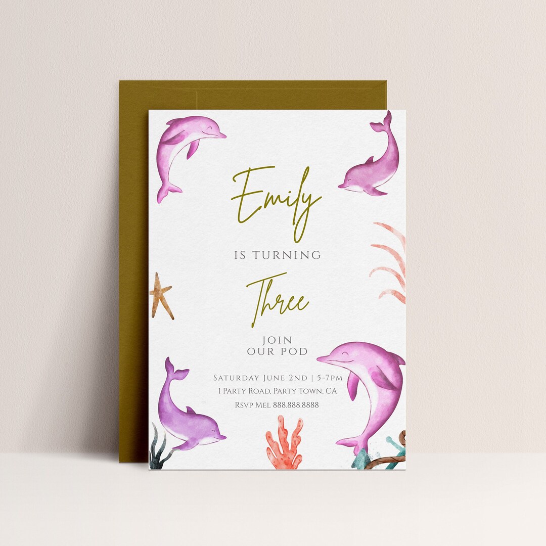 Dolphin Birthday Party Invitation - Dolphin Party Invite, Girls Under ...