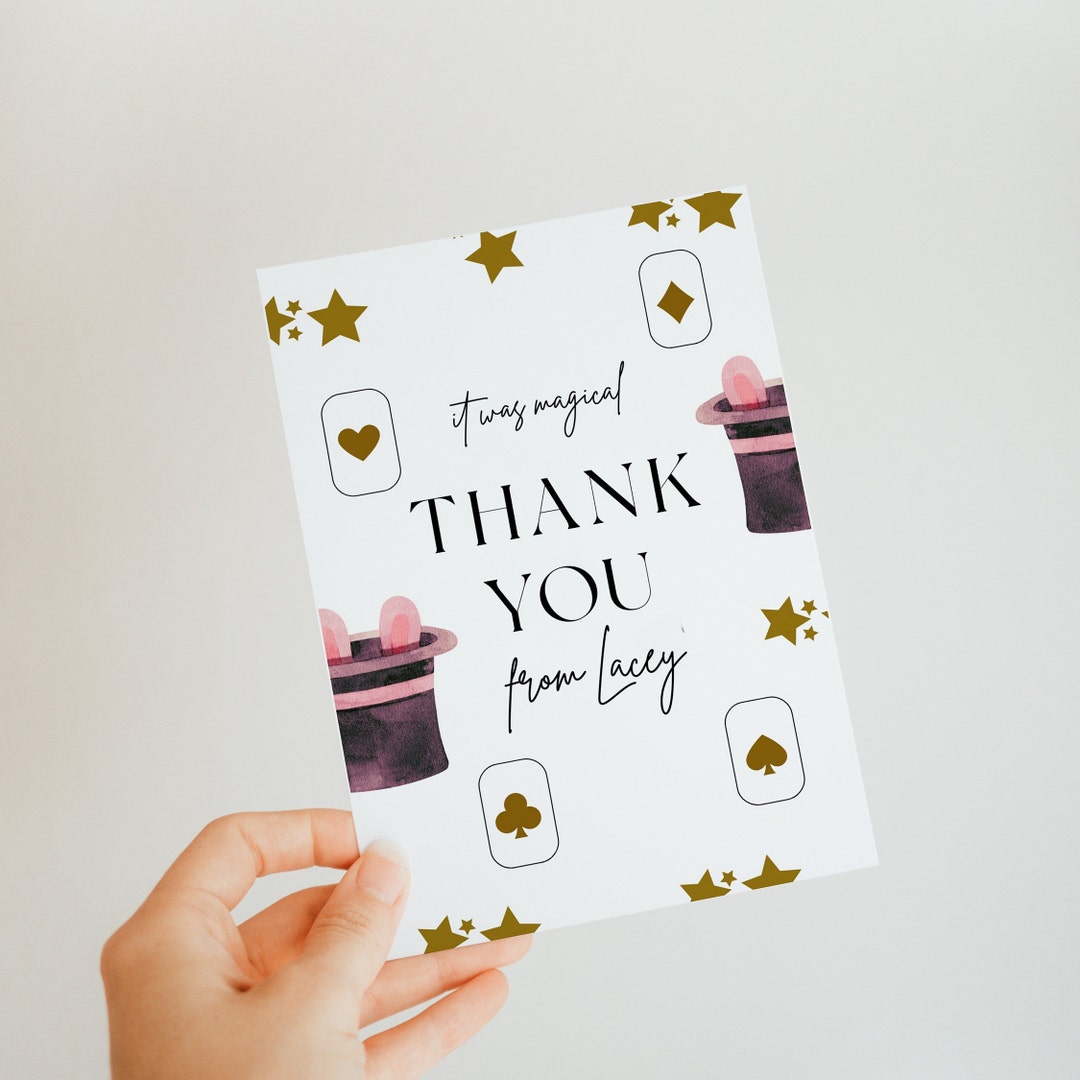 Magic Birthday Thank You Card - Magician Birthday Decorations, Magical Party Thank You Card ...